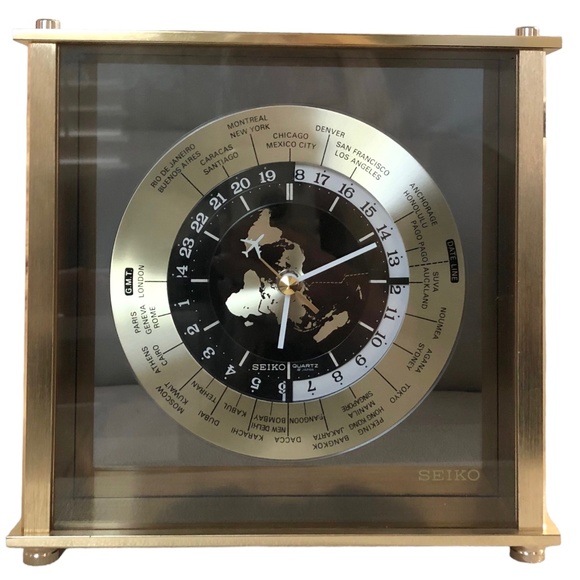 Seiko | Accents | Vintage Brass Seiko World Time Quartz Clock With ...